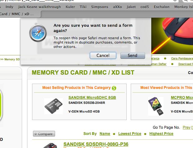 Safari back problem (are you sure u want to send form again?) | MacRumors Forums